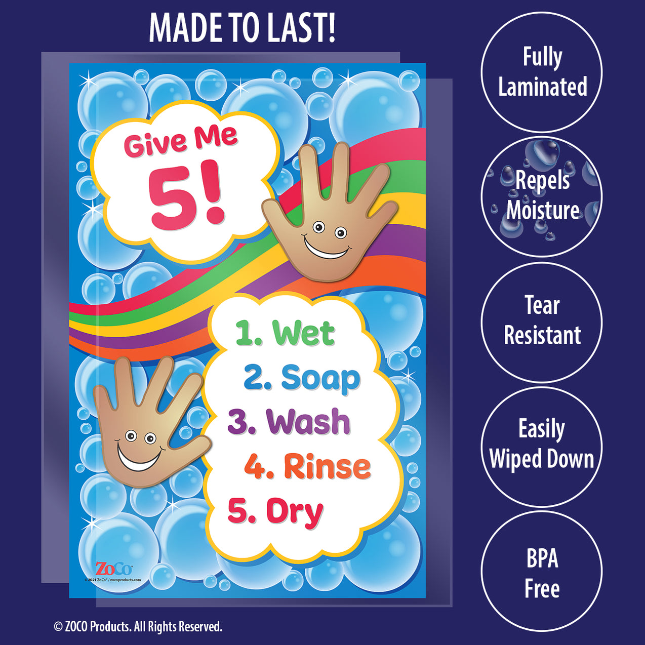Give Me 5! Hand Washing for Kids Poster - Laminated — ZoCo Products
