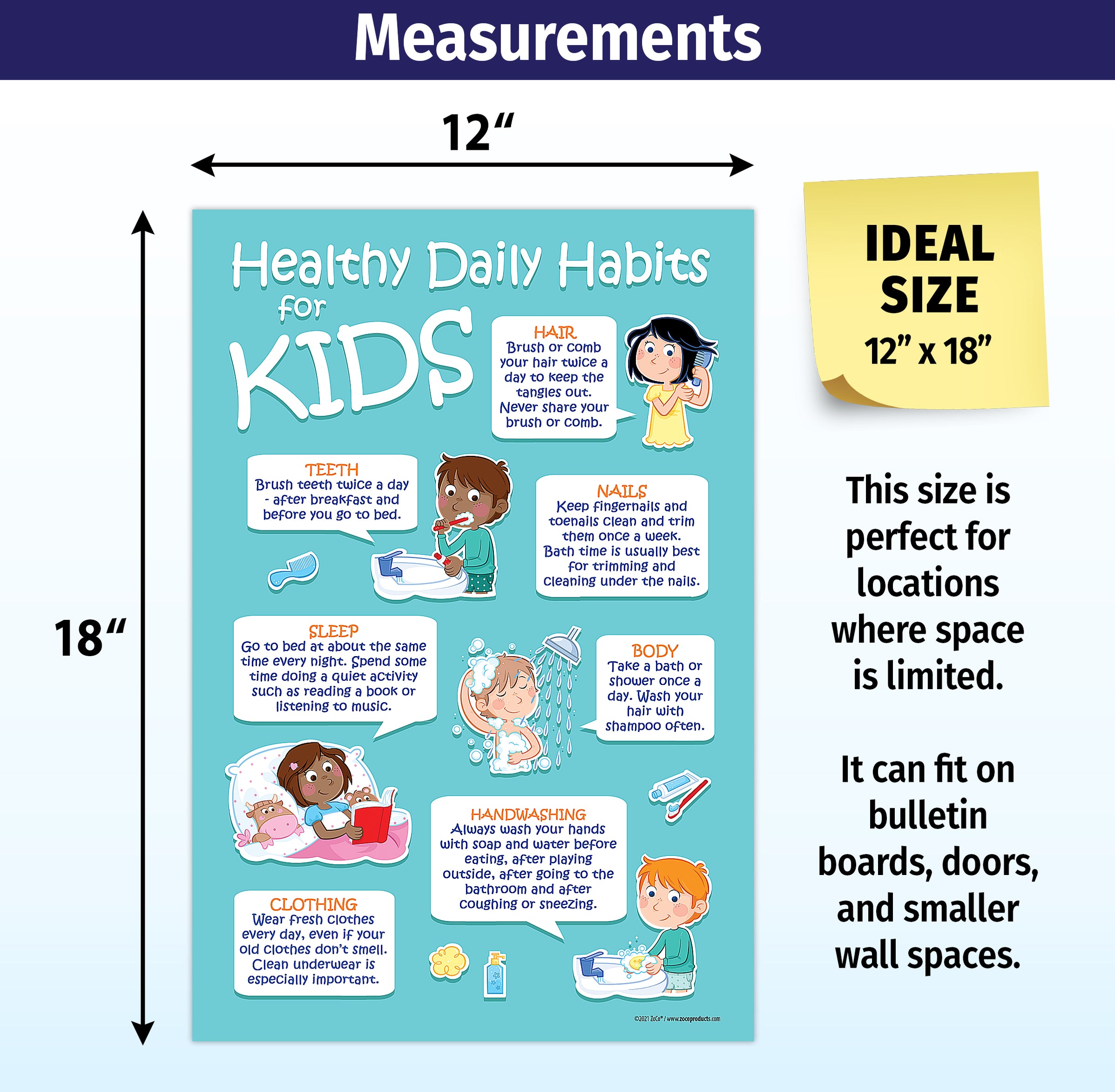 Kids 7 Healthy Daily Habits Poster - 12"x18" - Laminated — ZoCo Products