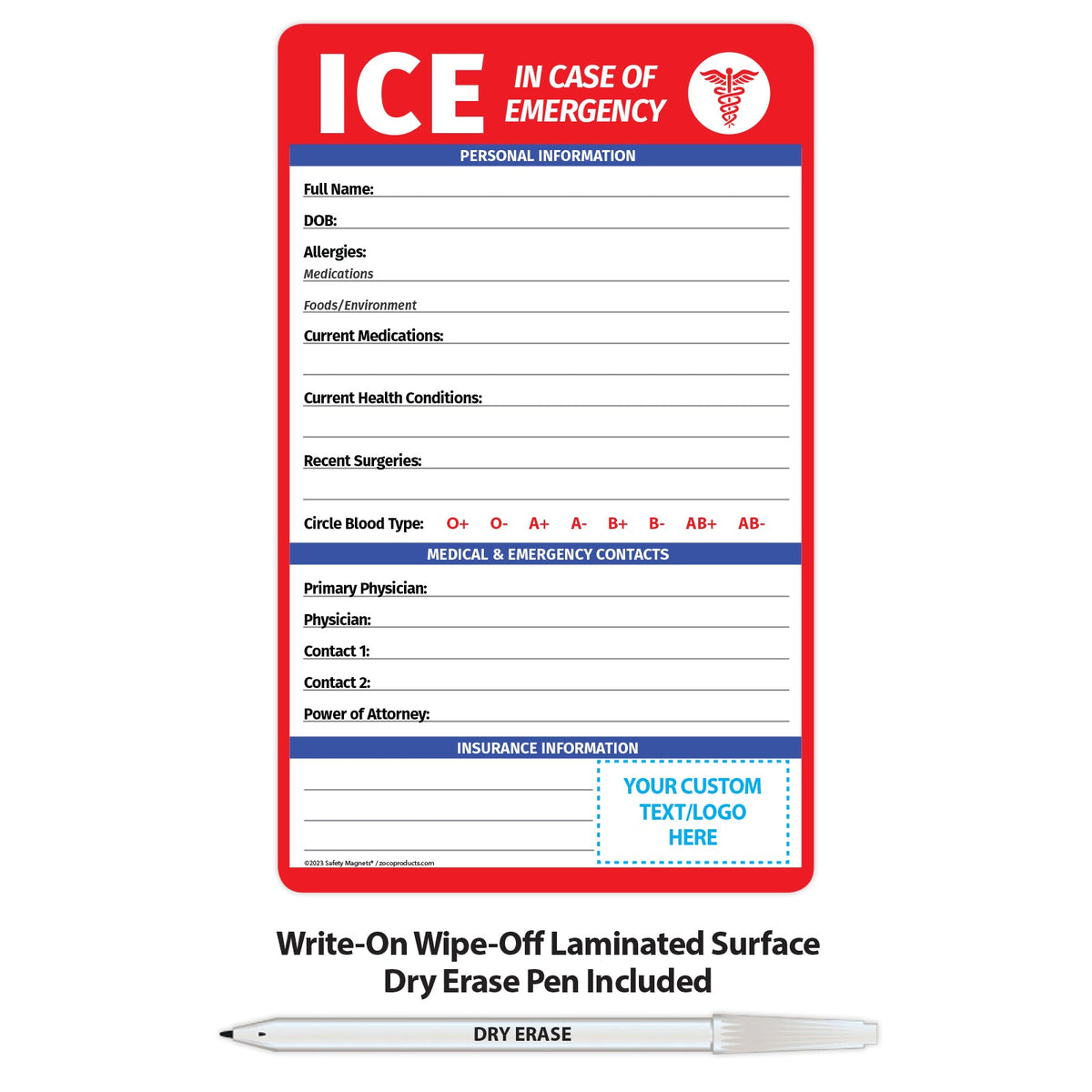 ICE - In Case of Emergency - Fridge Magnet - Custom Safety Magnets ...