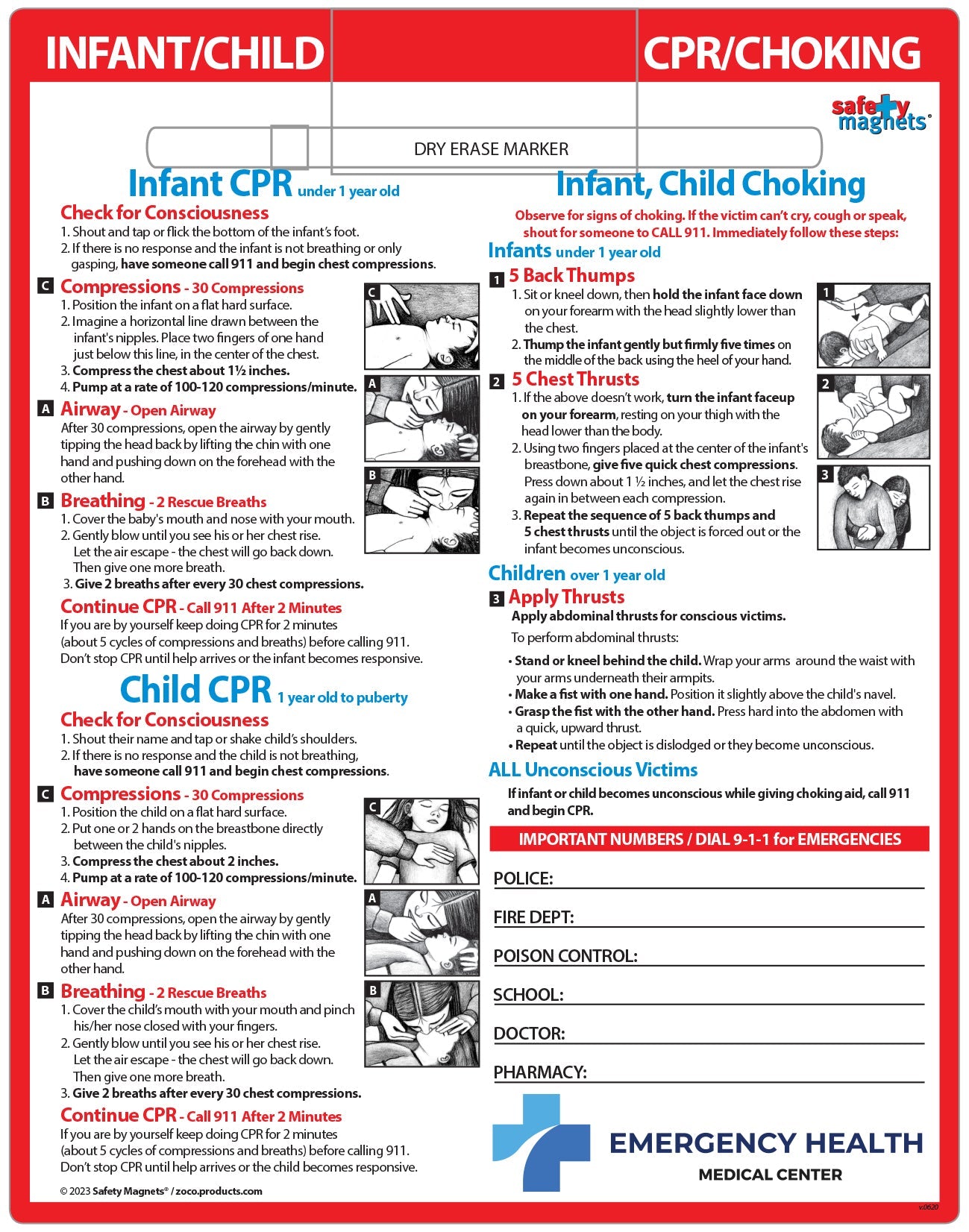 Safety Magnets - CPR & Choking Magnet w/ Marker - Add Your Imprint ...