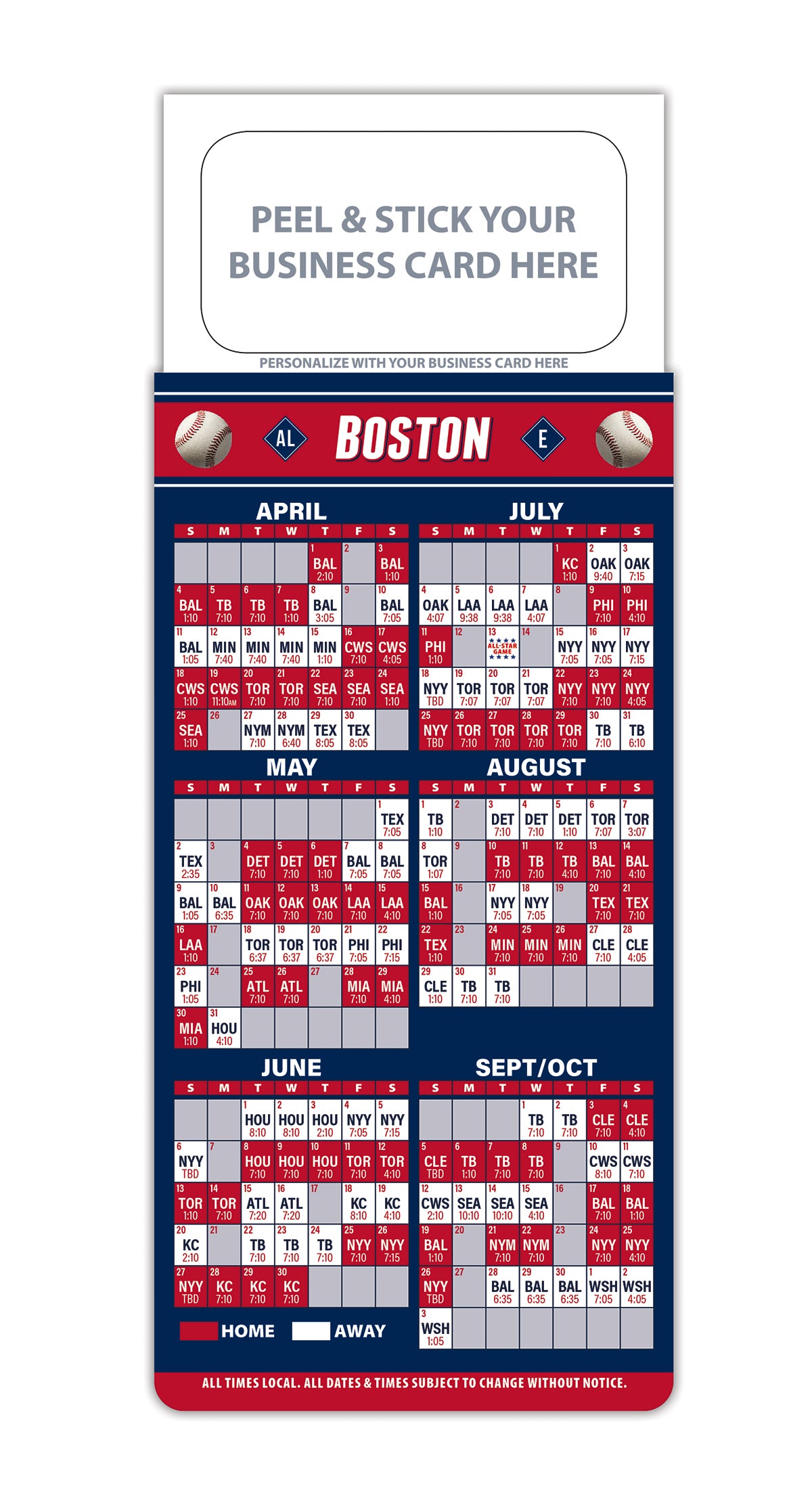 MLB Sports Schedule Magnets - BOSTON - Add Your Business Card — ZoCo ...