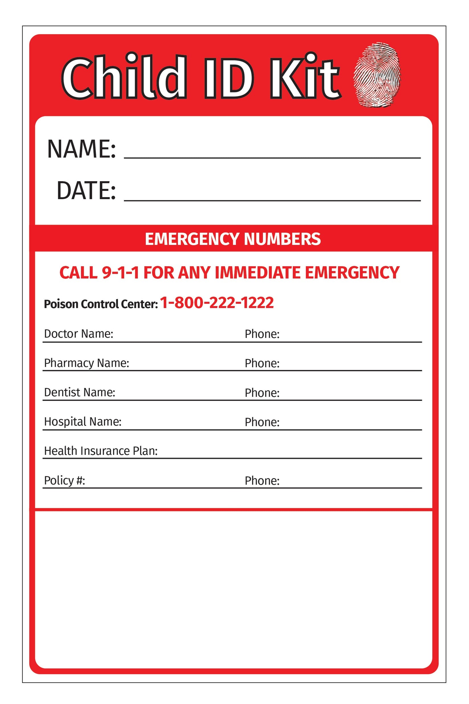 Child ID & Fingerprinting Kits - 5.5" x 8.25" - (Min.Qty 5) — ZoCo Products