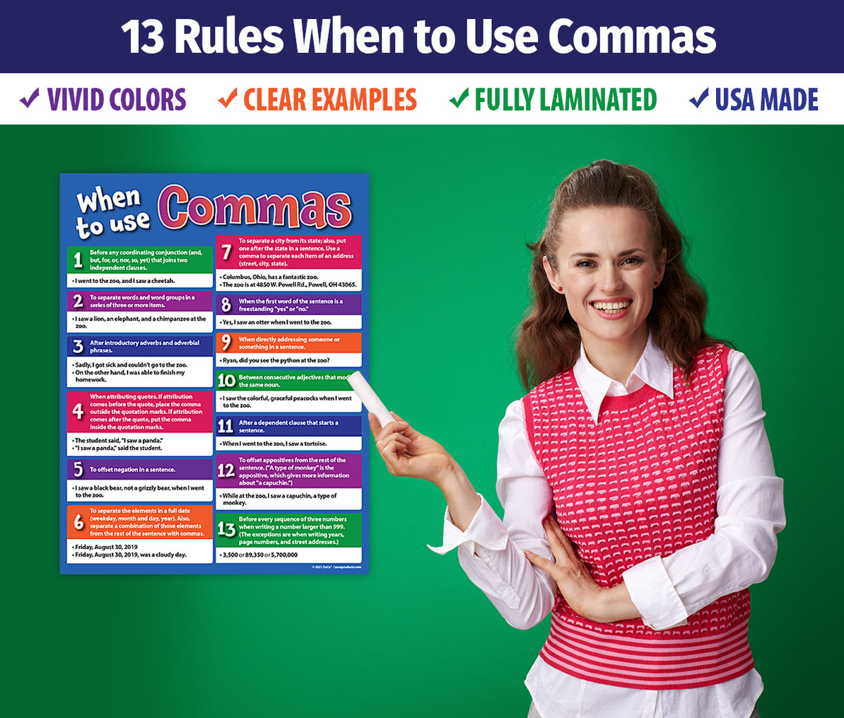 When to Use Commas - Language Arts Poster - 17"x22" - Laminated — ZoCo ...
