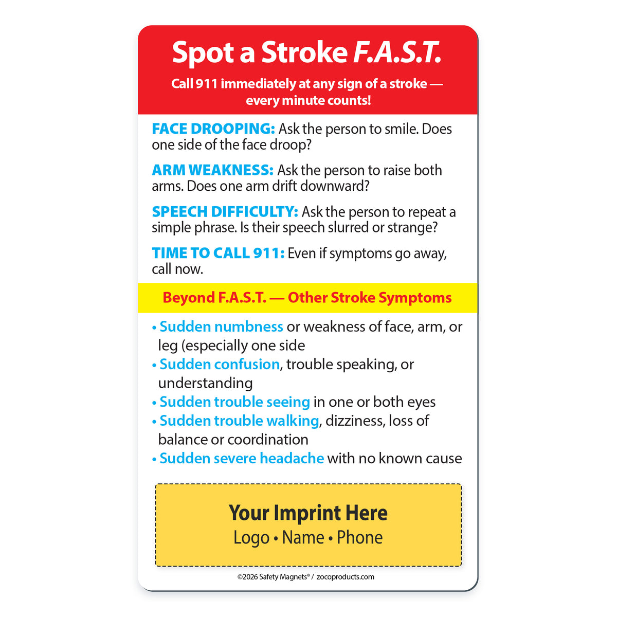 Safety Magnets® – Bulk Custom FAST Stroke Signs Magnets — ZoCo Products