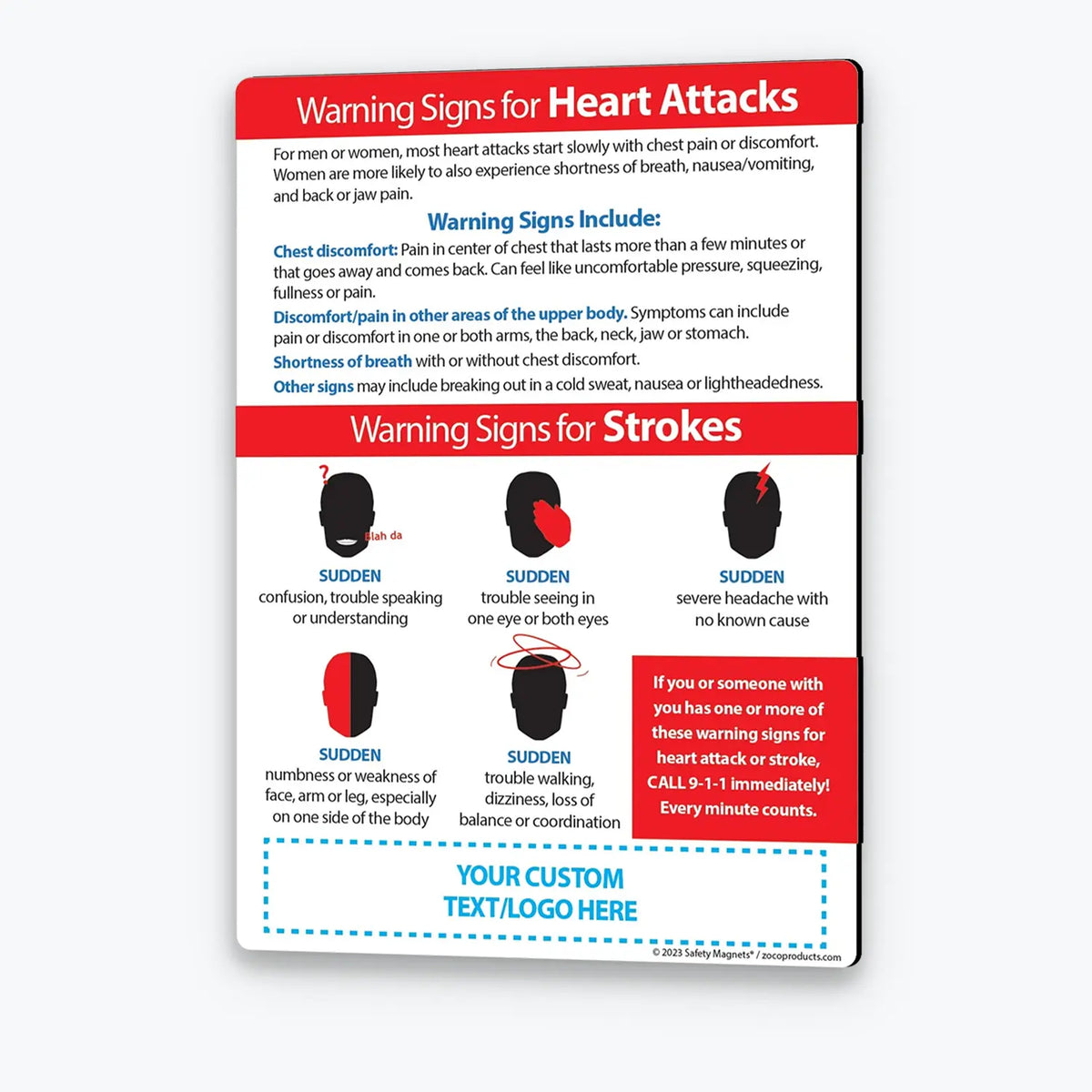 Warning Signs of Heart Attack and Stroke Custom Magnets — ZoCo Products