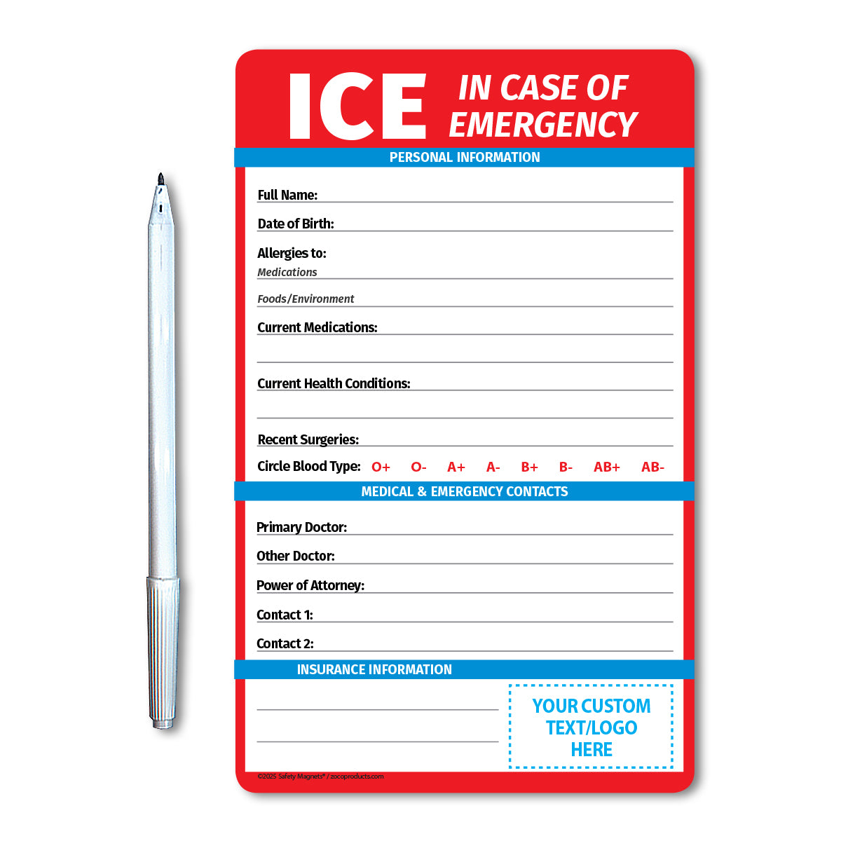 ICE - In Case of Emergency - Fridge Magnet - Custom Safety Magnets ...