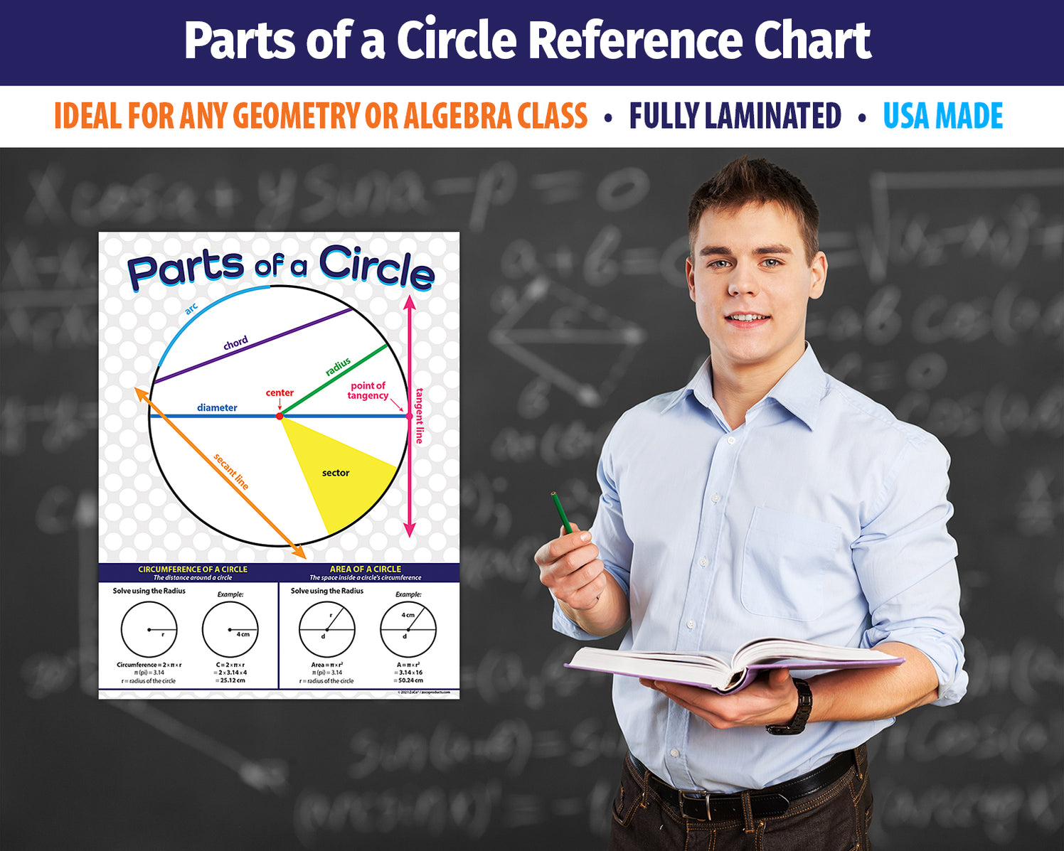 Parts of a Circle Math Poster - 17"x22" - Laminated — ZoCo Products