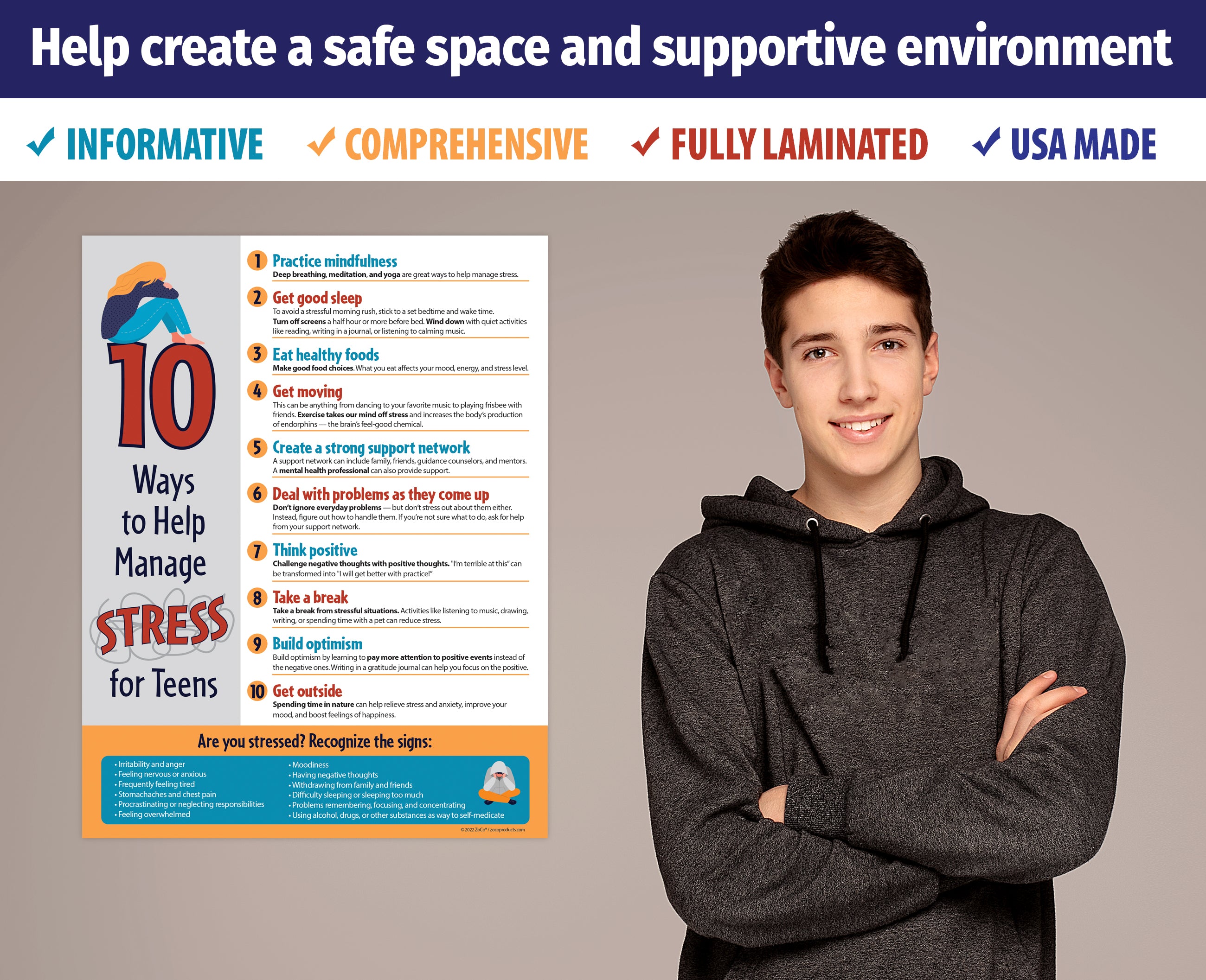 10 Ways to Manage Stress for Teens Poster — ZoCo Products