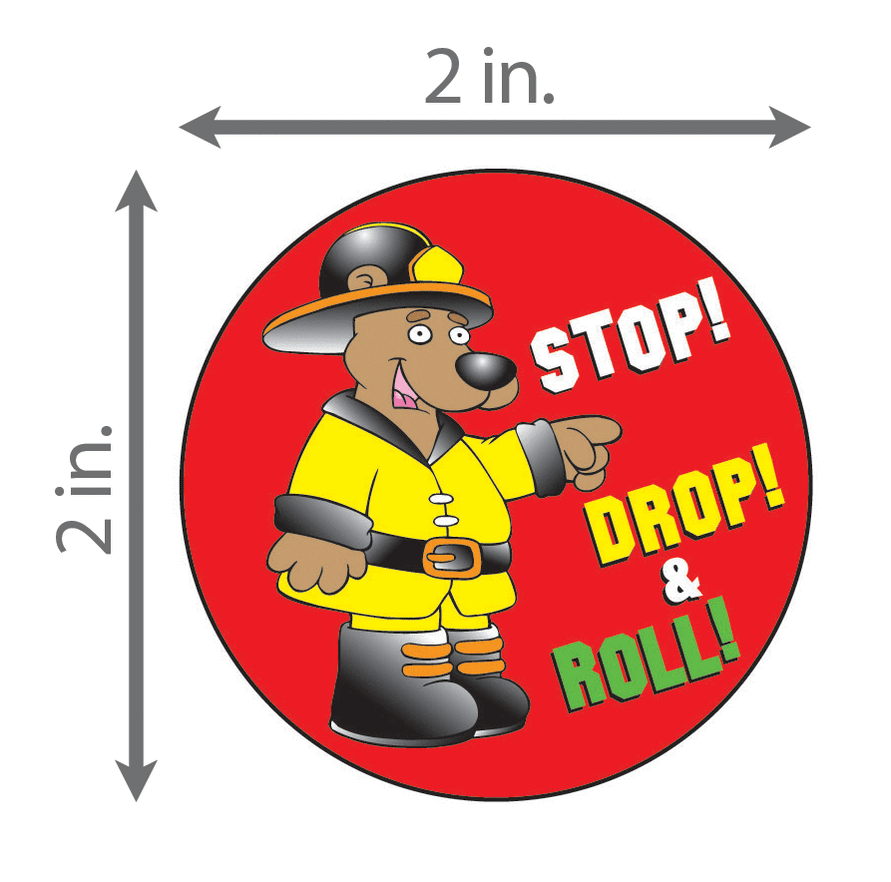 Junior Firefighter Stickers - 'Stop, Drop & Roll' Tips -2-inch Round ...